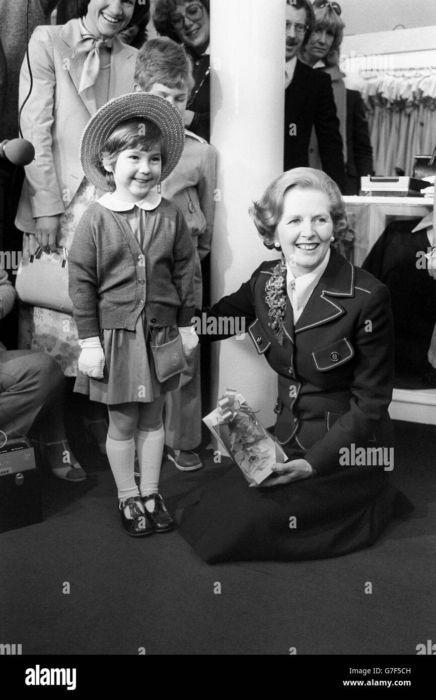 Margaret Thatcher alongside five-year-old Nicola Jane Greenlees, who i ...