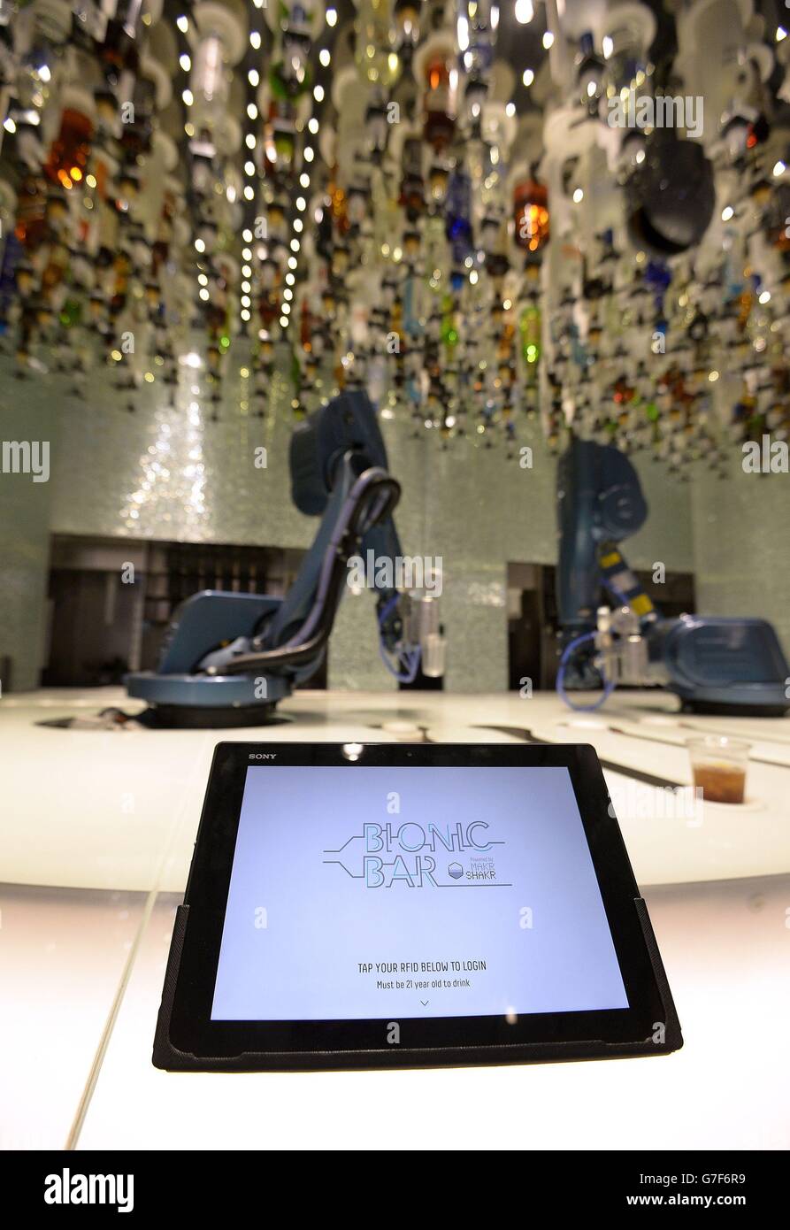 Robotic bartenders mix and serve cocktails in the Bionic Bar on the ...
