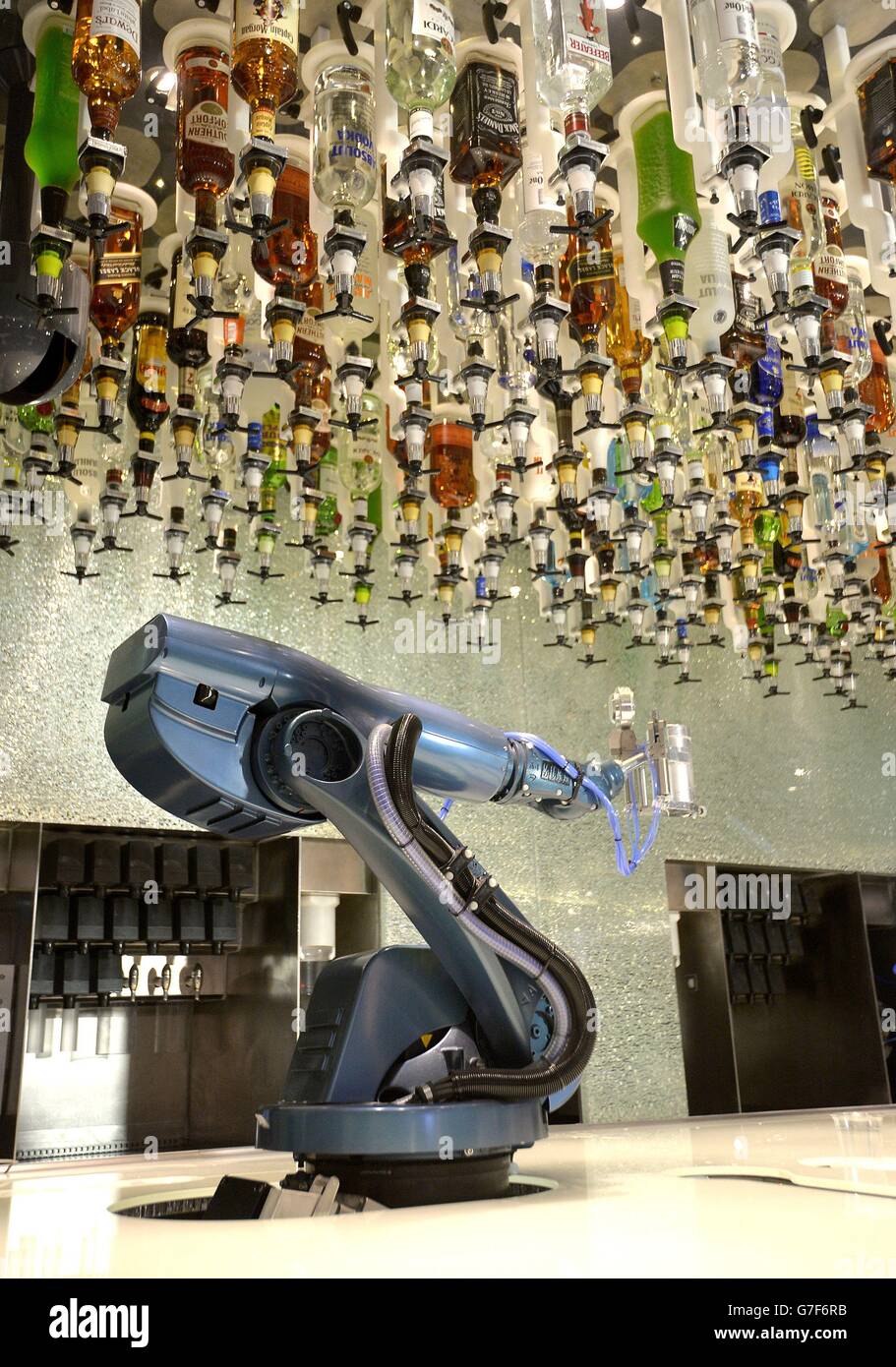 Robotic bartenders mix and serve cocktails in the Bionic Bar on the ...