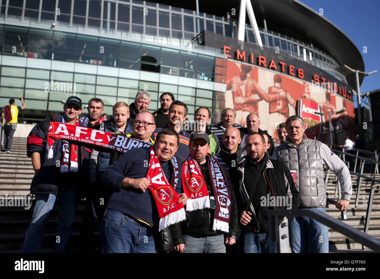 Arsenal fans outside the Emirates Stadium before the game Stock Photo ...