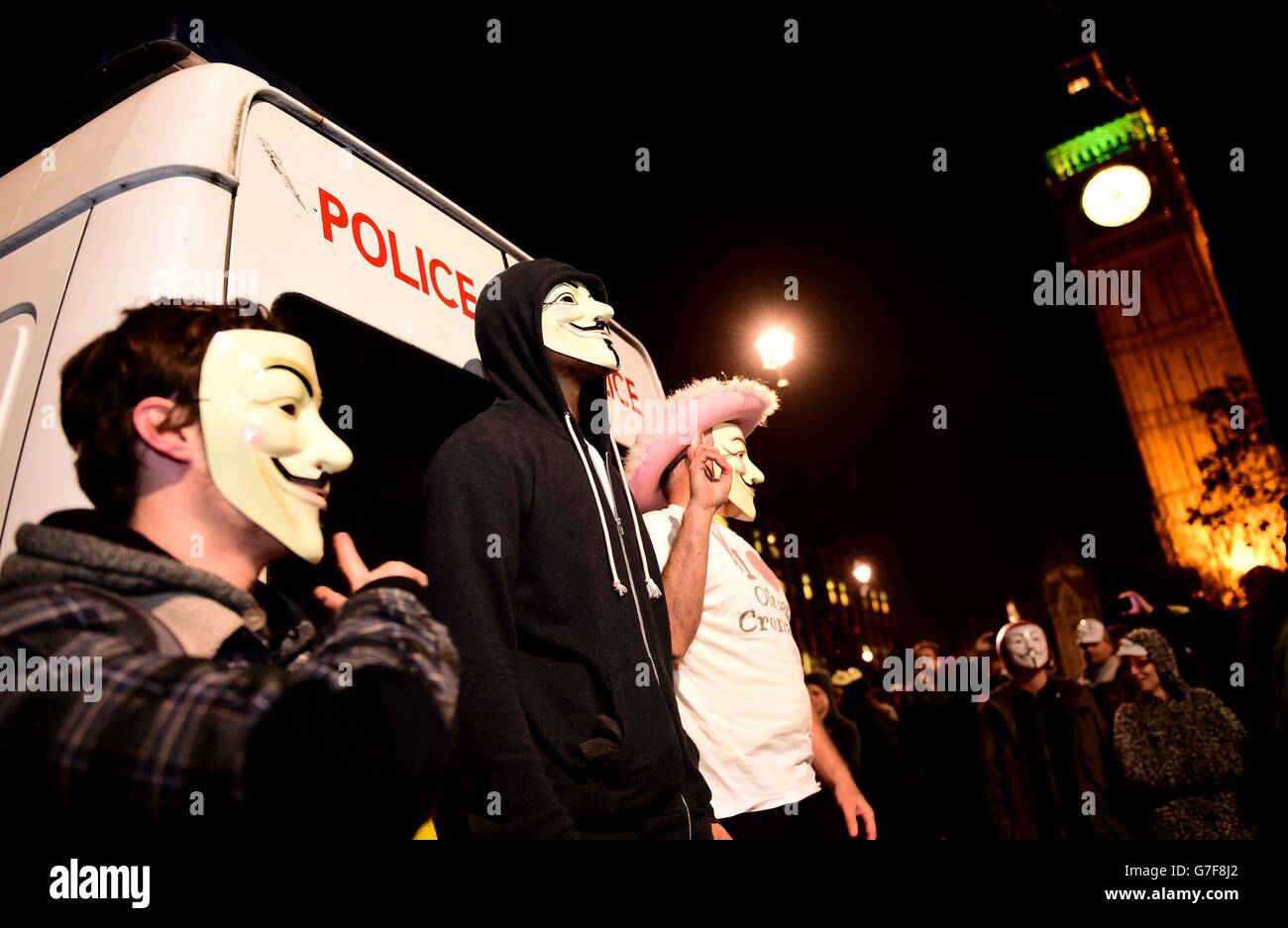 Anonymous protest - London. Members of activist group Anonymous during ...