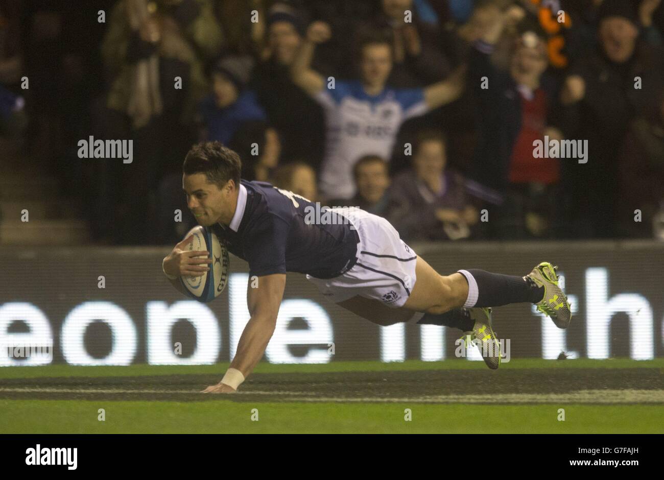 Scotland's Sean Maitland crosses to score their third try during the ...