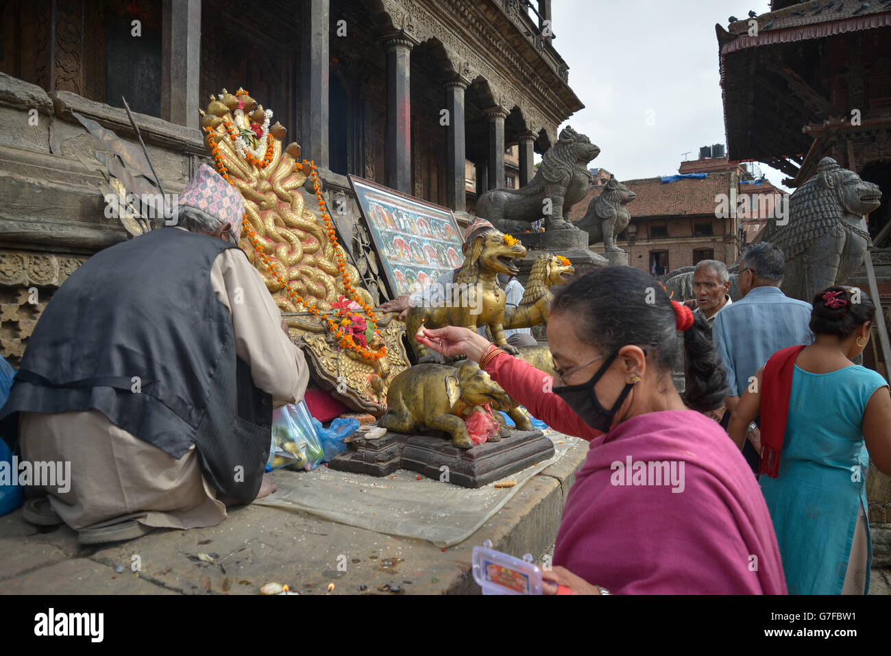 A royal antique throne is put on display at Patan Durbar Square in ...