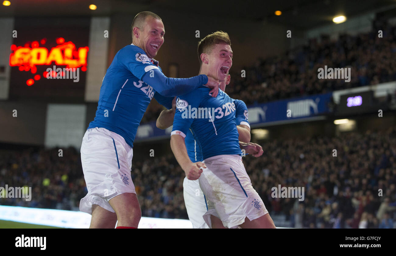 Rangers Lewis MacLeod celebrates his goal with Kenny Miller during the ...