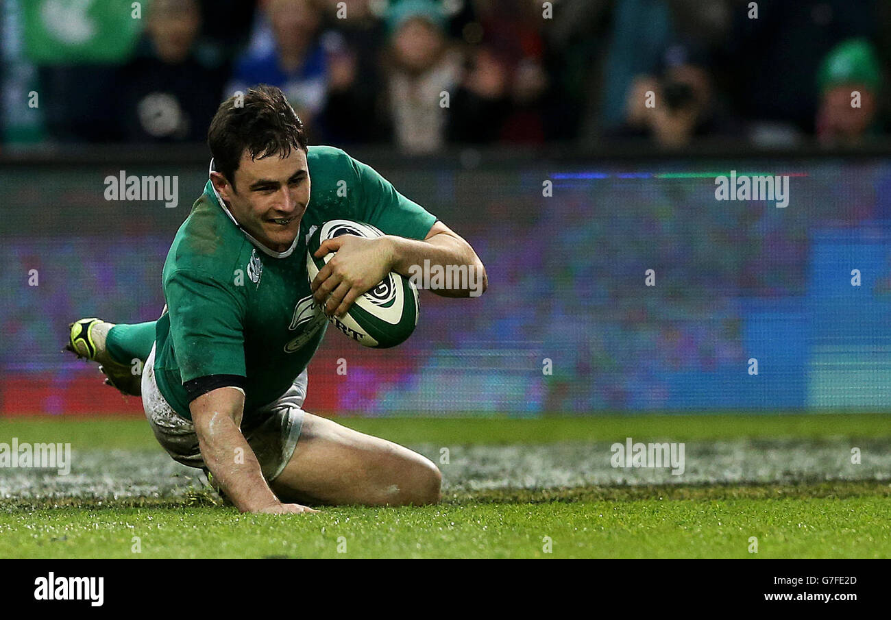 Ireland's Felix Jones goes over to score his second try during the ...