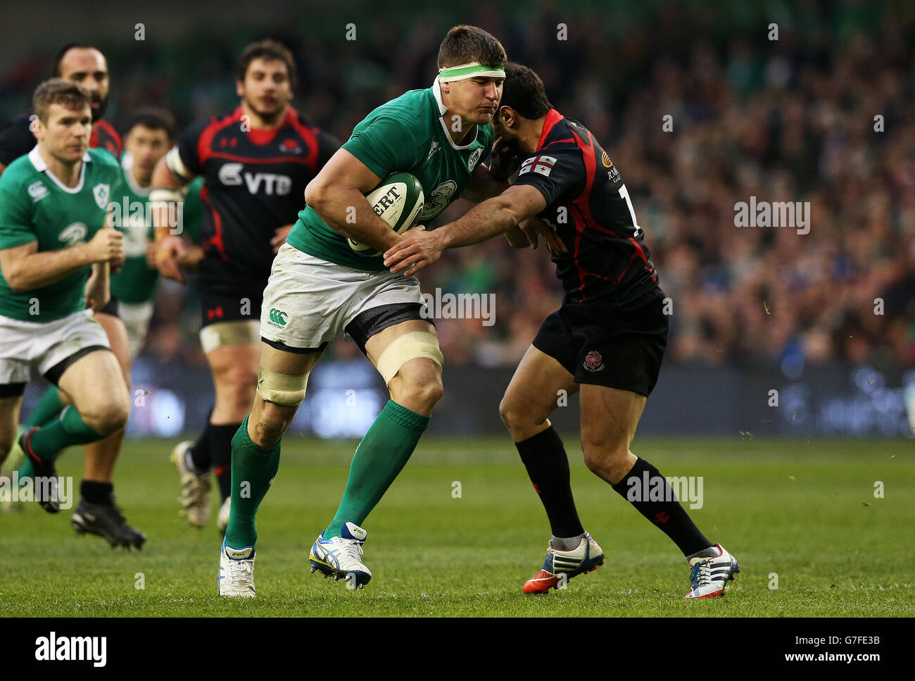 Ireland's Robbie Diack (left) in action with Georgia's Merab ...