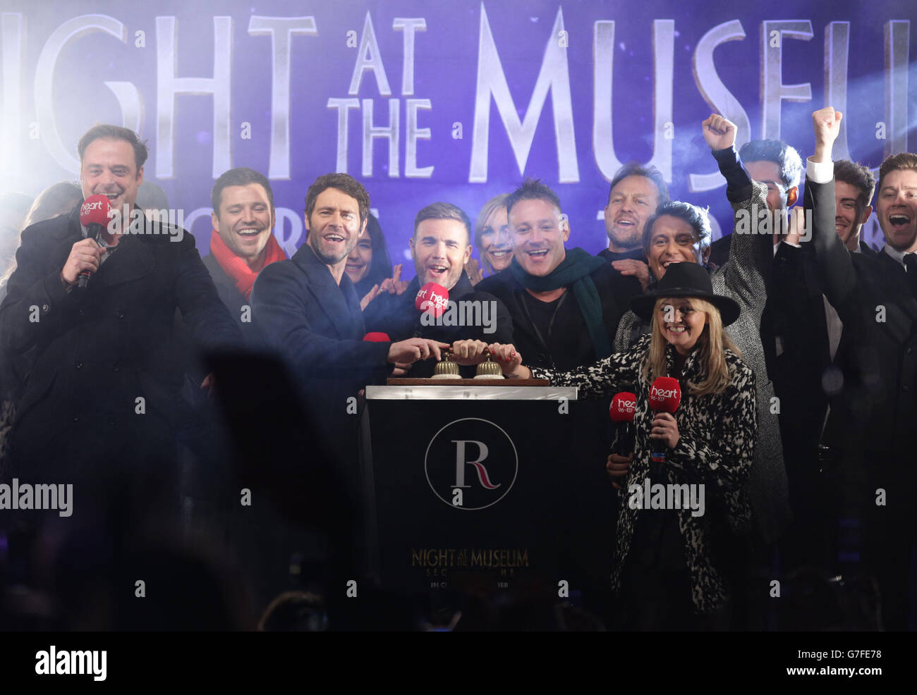 Heart London presenters Jamie Theakston (left) and Emma Bunton (front ...