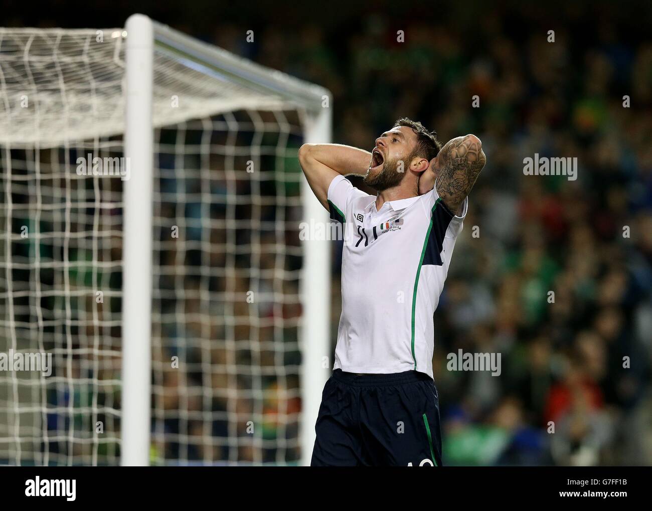 Republic of Ireland's Daryl Murphy reacts after going close on goal ...