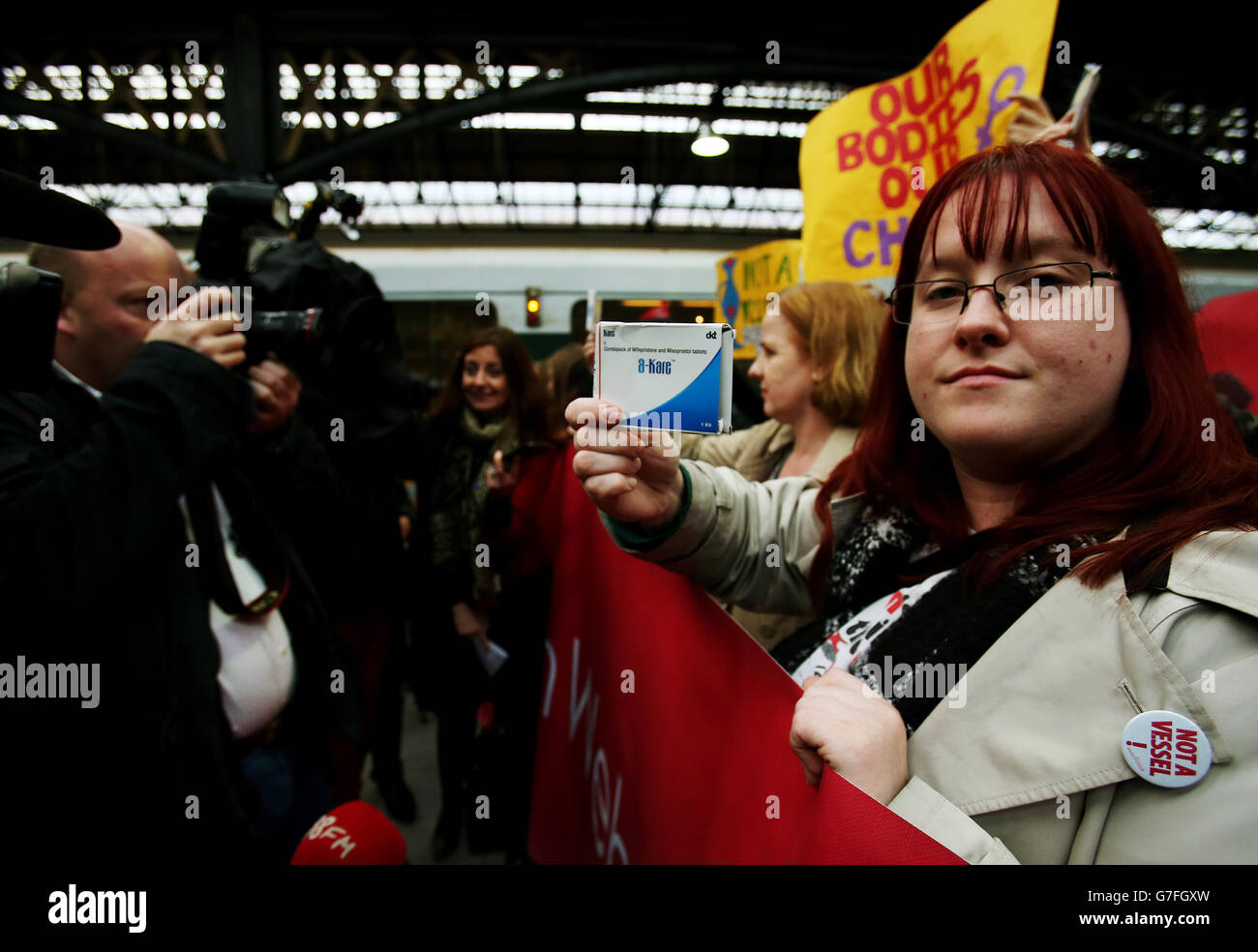 Pro-choice activists at Connolly station, Dublin, after they took a ...