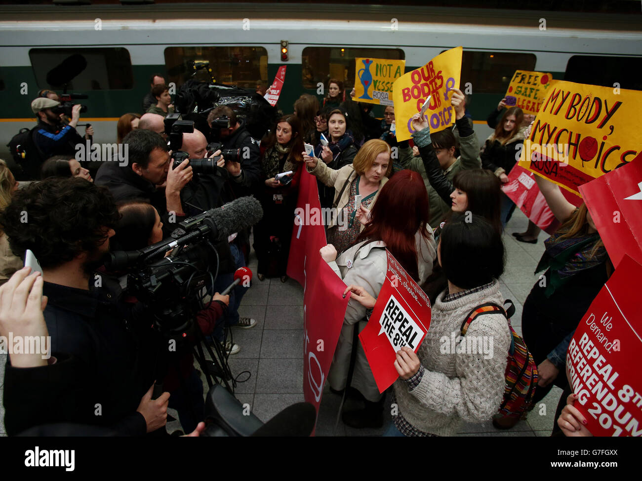 Pro-choice activists including Ruth Coppinger TD (centre, in beige coat ...