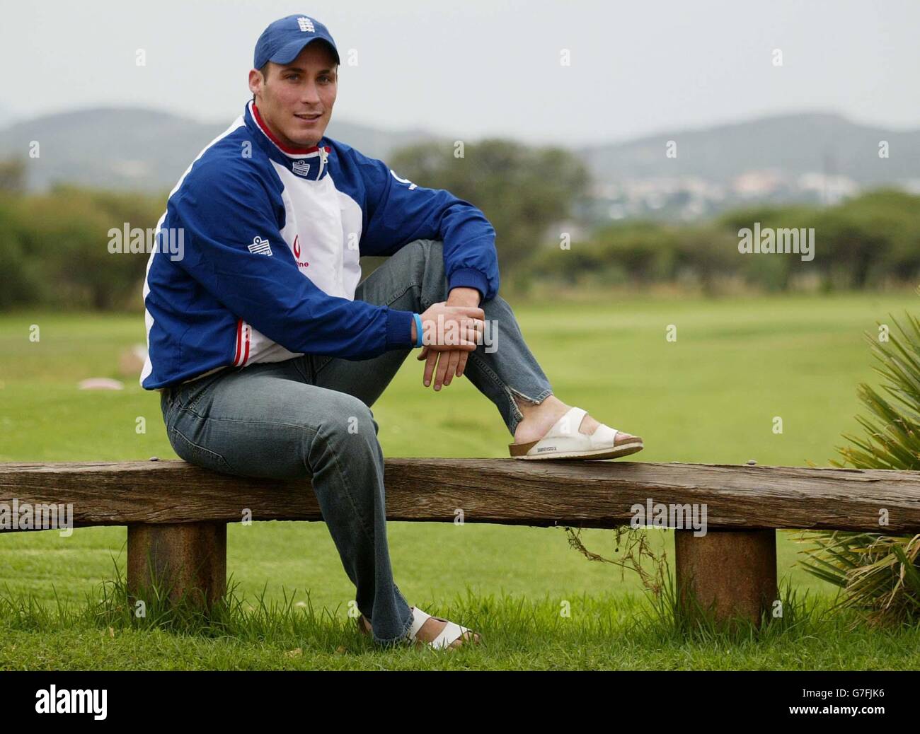 England cricketer Simon Jones relaxes at the team hotel after arriving ...