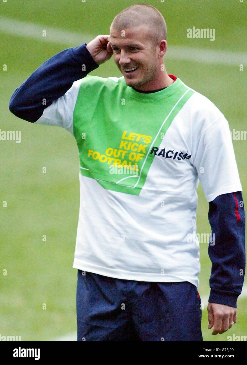 David beckham training in the bernabeu stadium hi-res stock photography ...