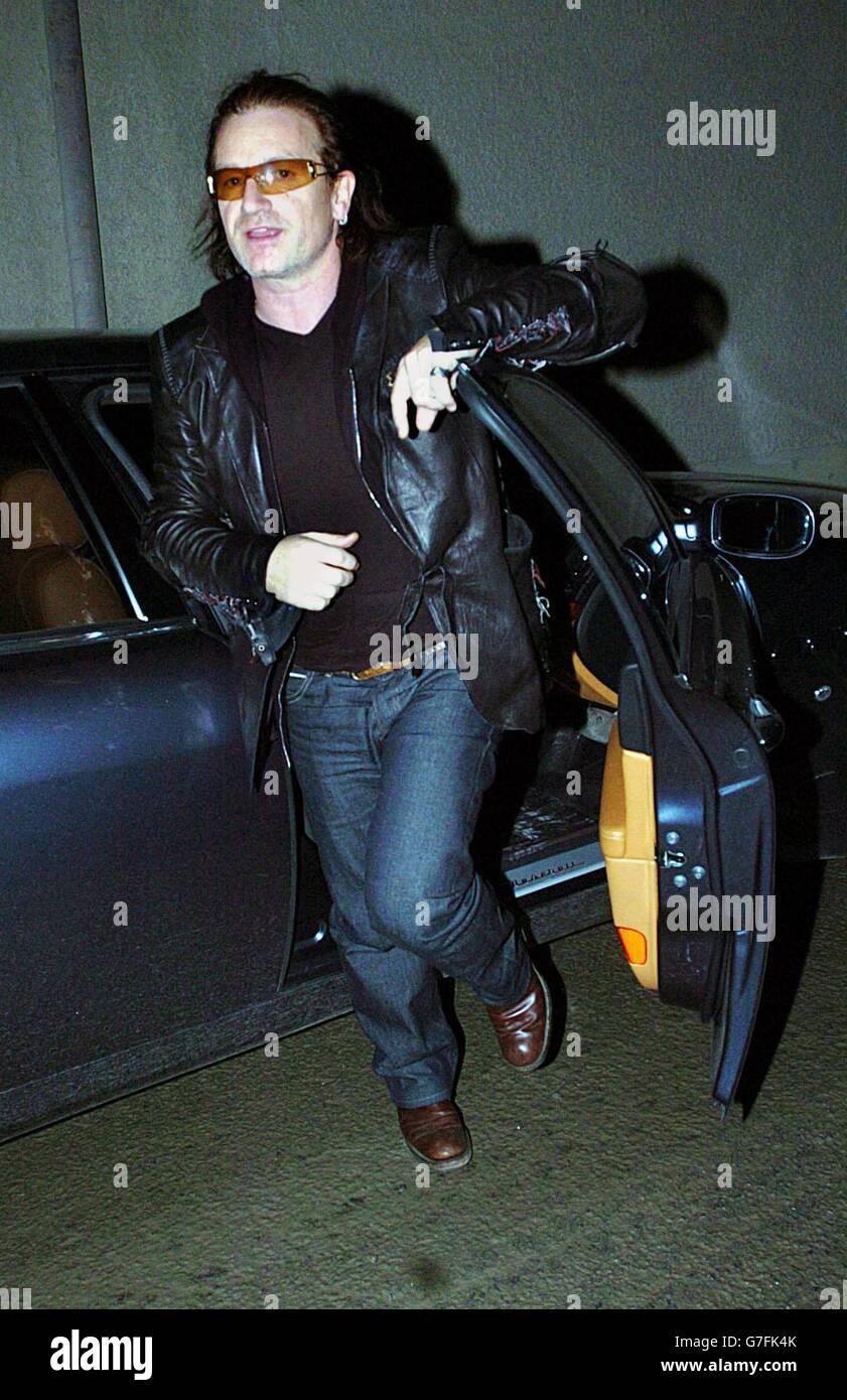 Singer Bono from Irish rock band U2 arrives outside the band's studios ...