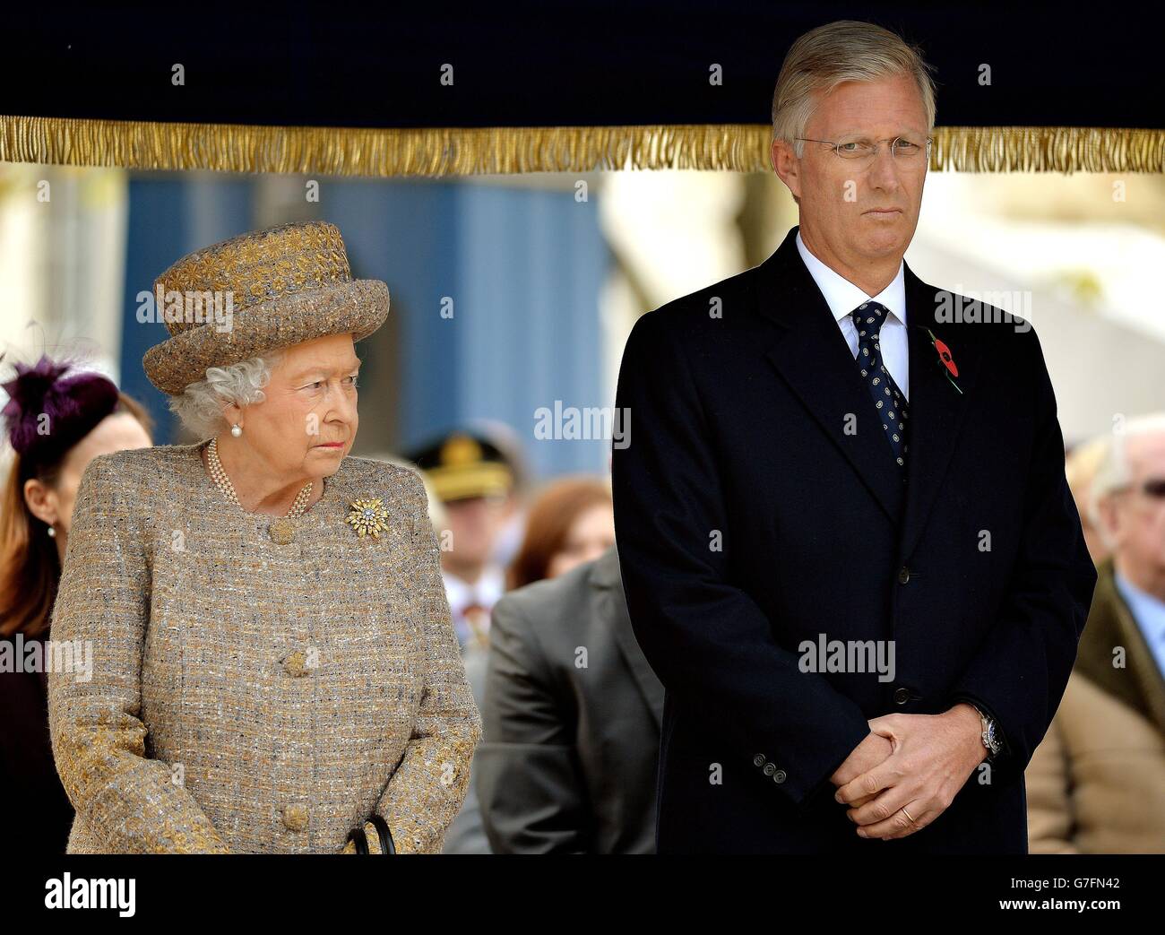 Queen Elizabeth II and King Philippe of Belgium sit before they place ...