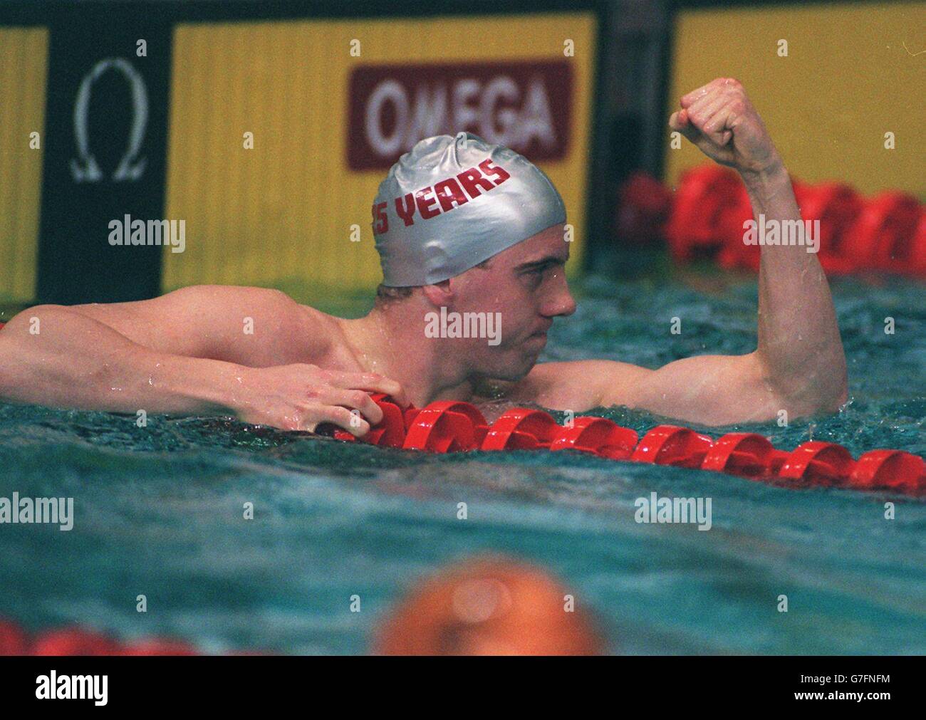 Uncle Ben's British Swimming Championships. Andrew Reid celebrates ...