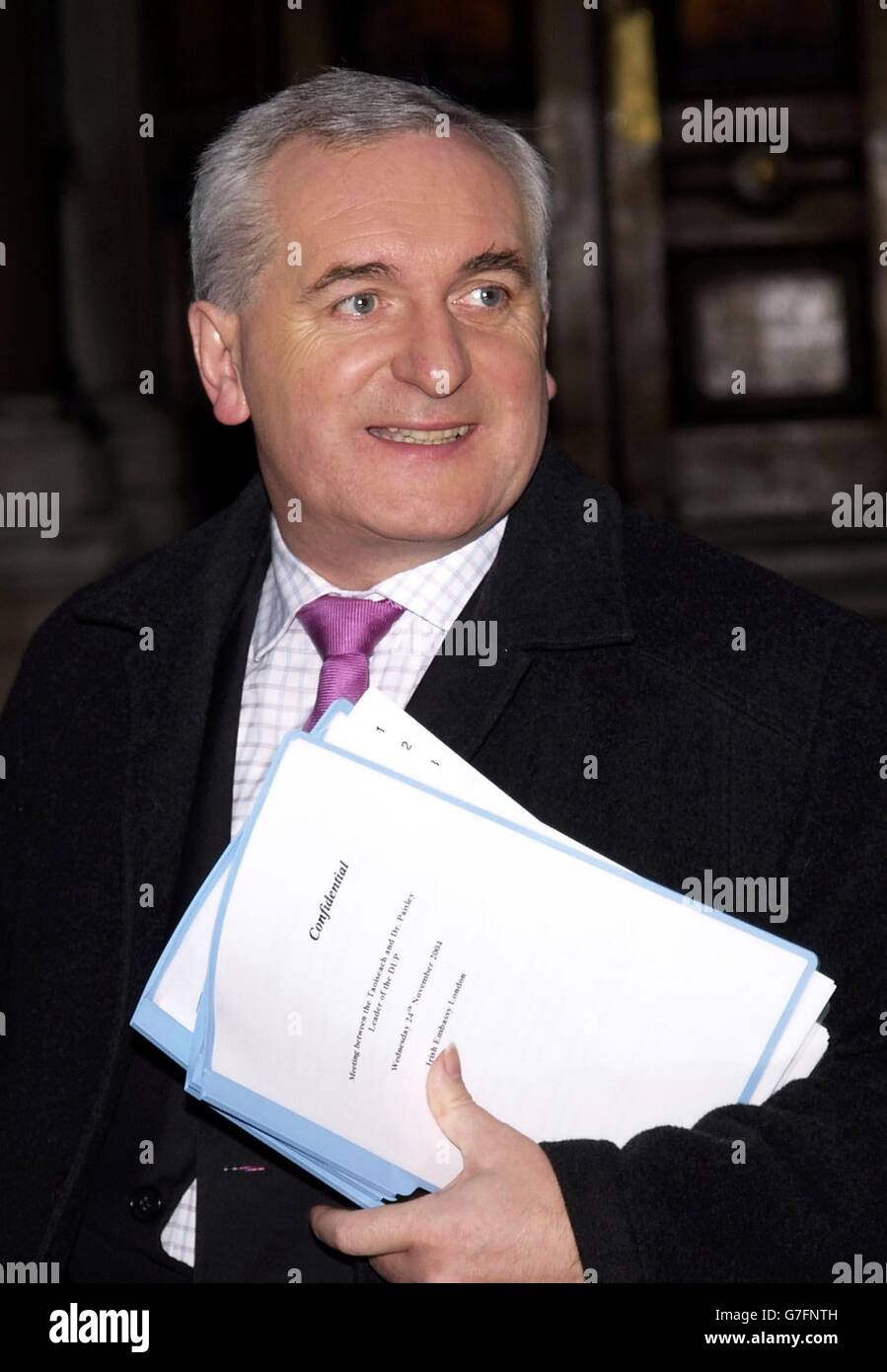 Irish Taoiseach Bertie Ahern arrives at the Irish Embassy, London. Mr ...