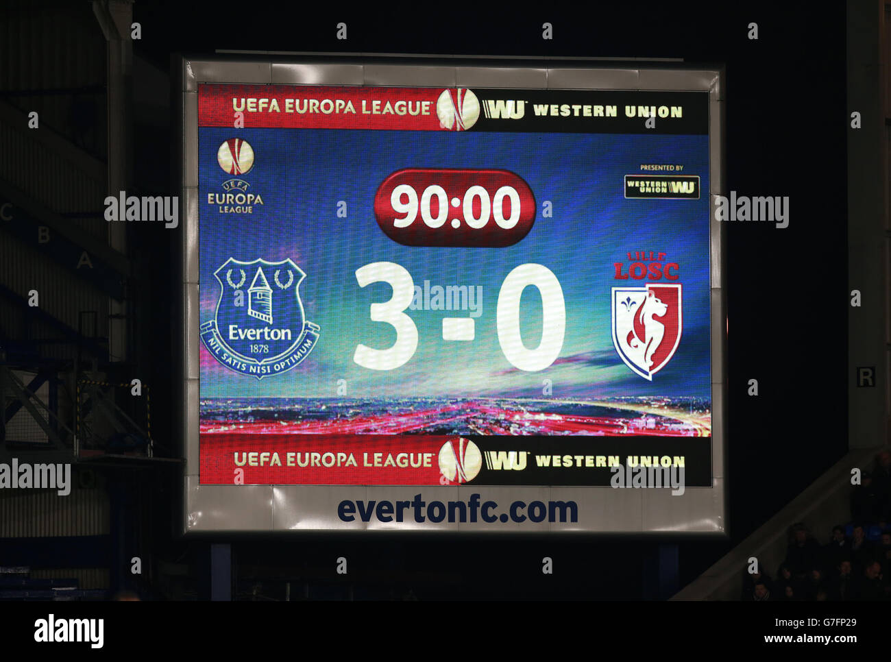 The scoreboard reading the final score during the UEFA Europa League ...