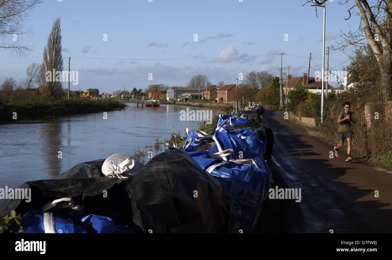 Flood defences remain in the village of Burrowbridge in Somerset, as ...