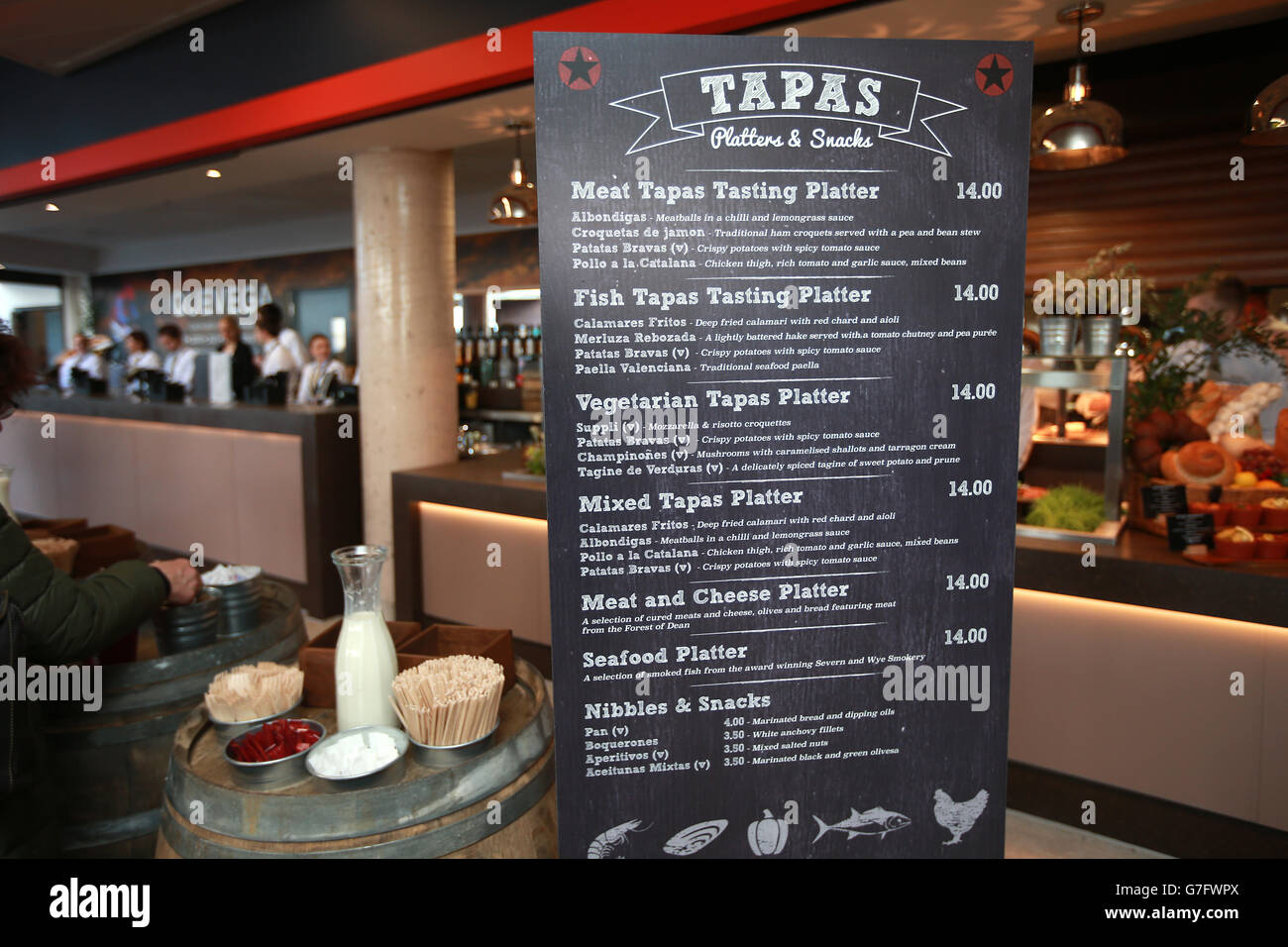 Detail of the Tapas Menu in the Quevega's bar at Cheltenham Racecourse ...