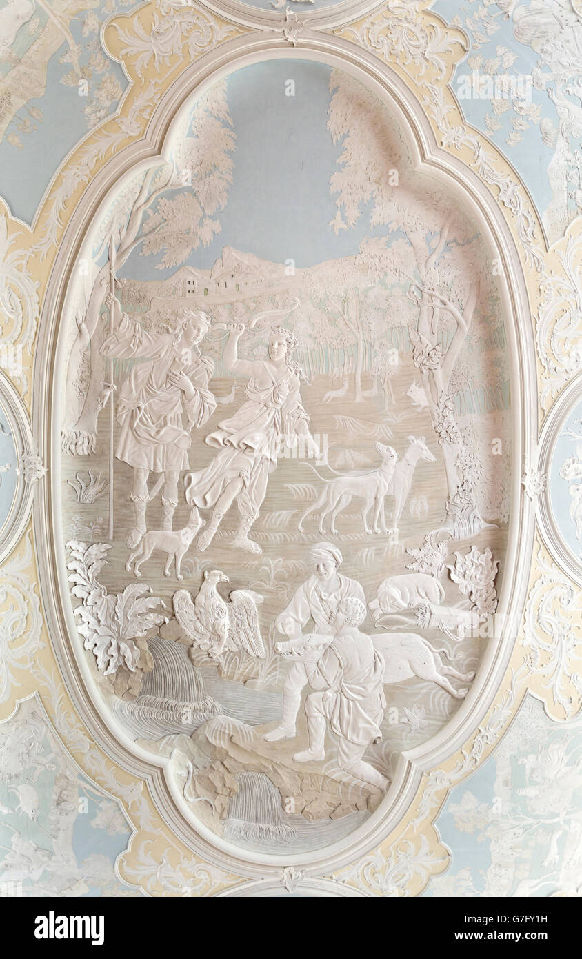 Magnificent rococo stucco ceiling in the Palace of Oeiras, Portugal ...