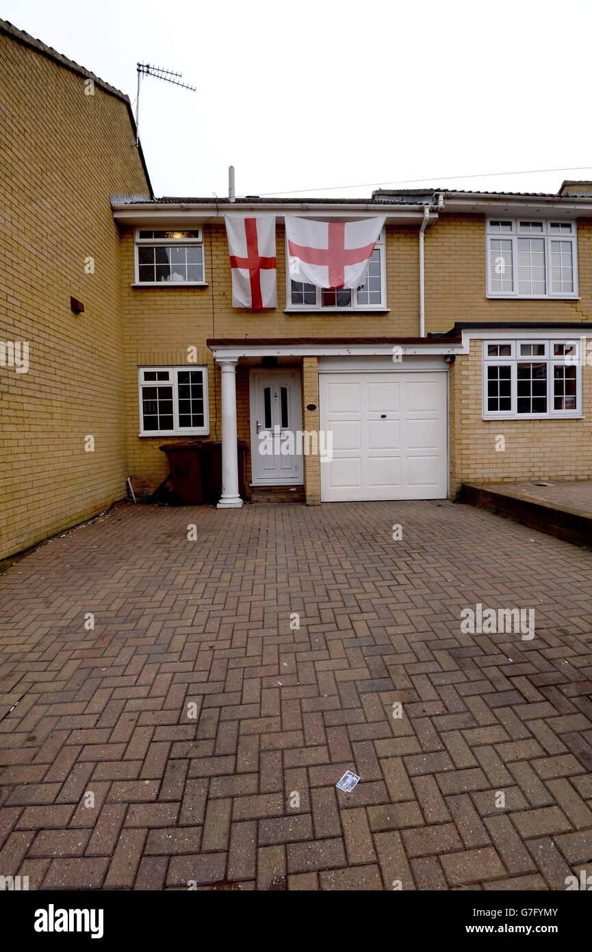 The home of Dan Ware, draped in two red and white Cross of St George ...