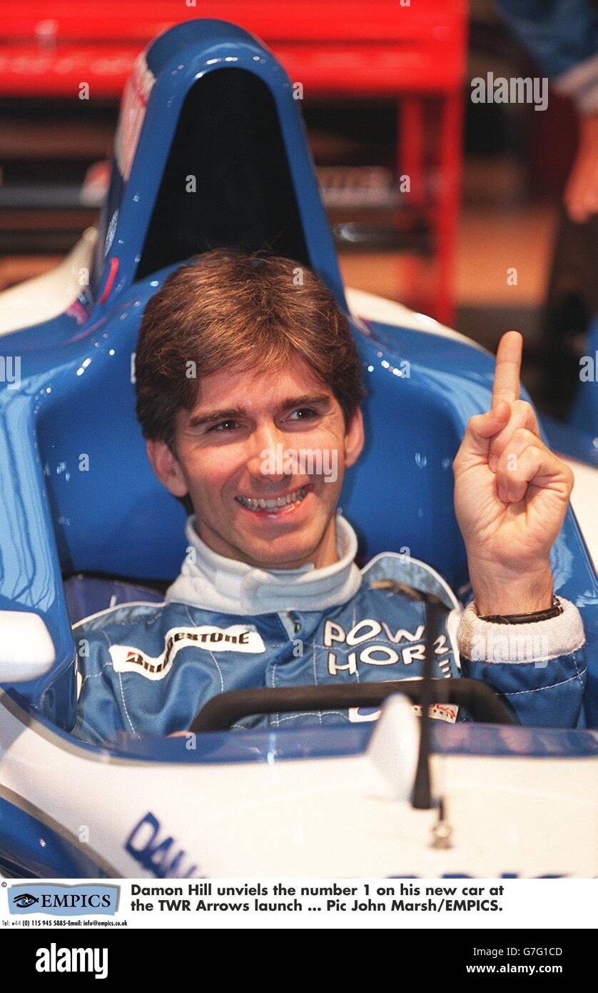 Damon Hill unviels the number 1 on his new car at the TWR Arrows launch ...