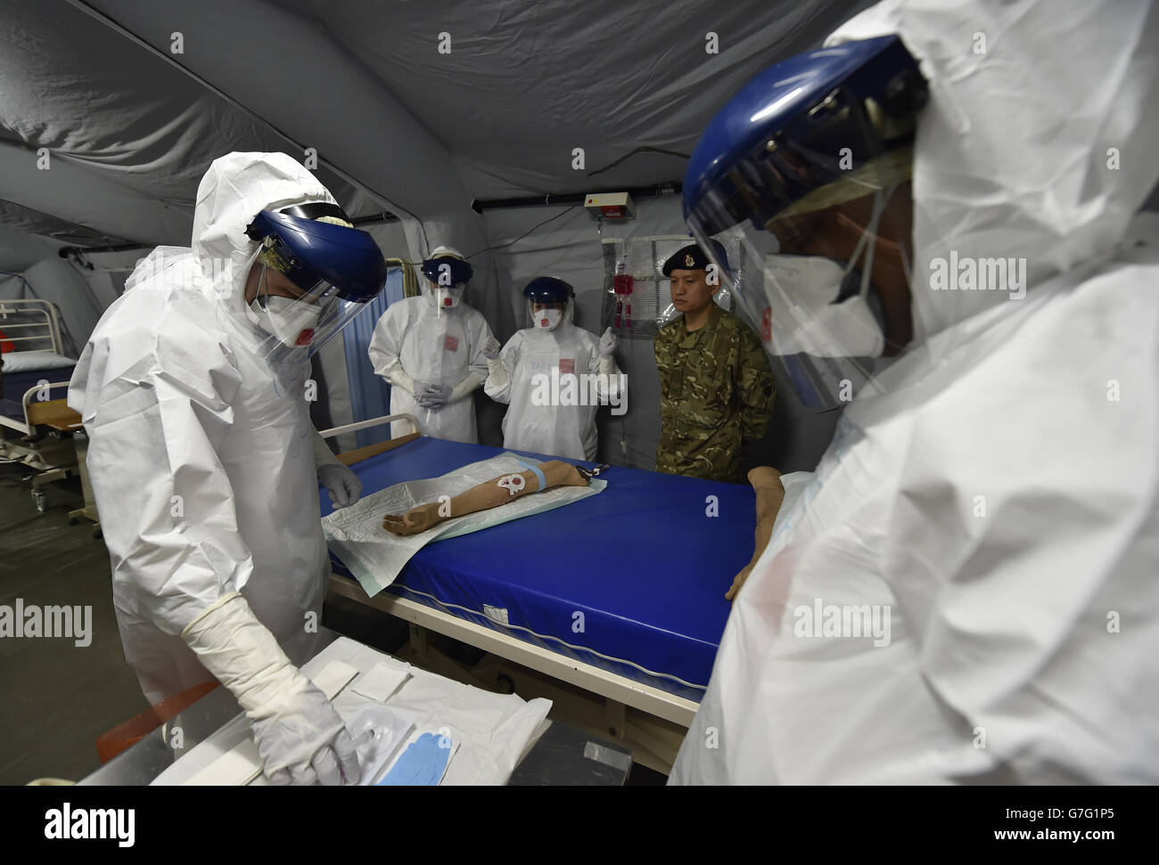 NHS staff undertake training at a replica medical camp located at the ...
