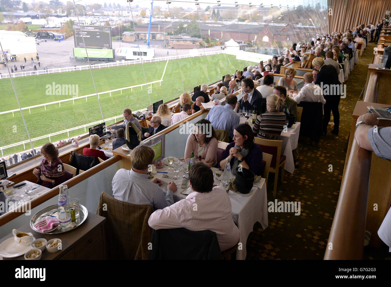 Races horseracing day view trackside watching food seating tables ...