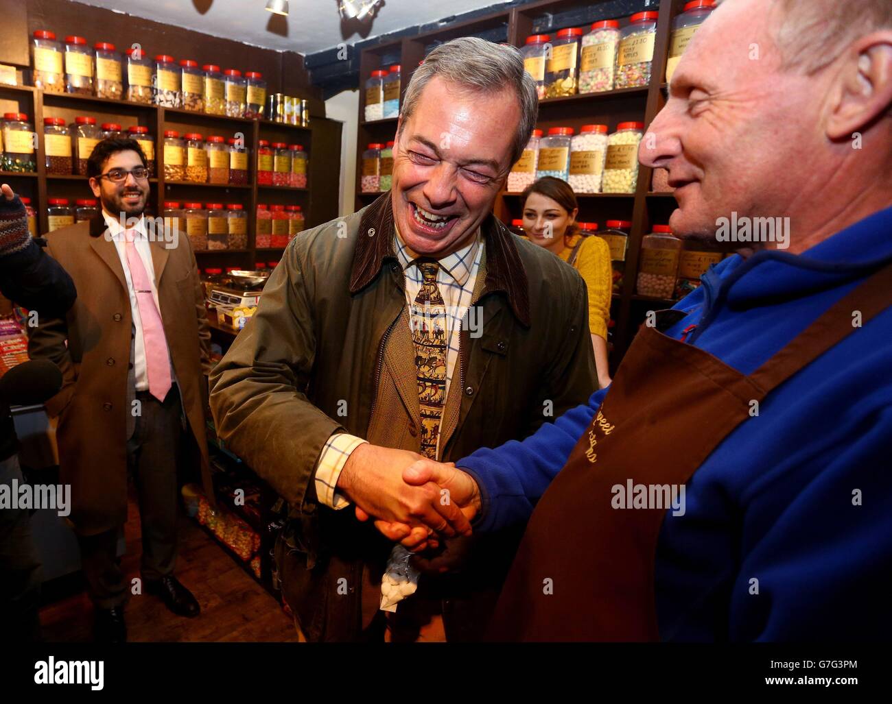 Ukip Leader Nigel Farage meets John Baldock, the owner of Sweet ...