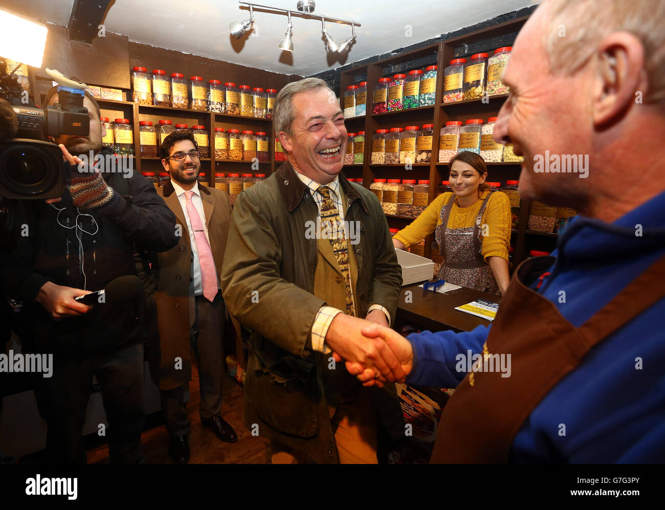Ukip Leader Nigel Farage meets John Baldock, the owner of Sweet ...