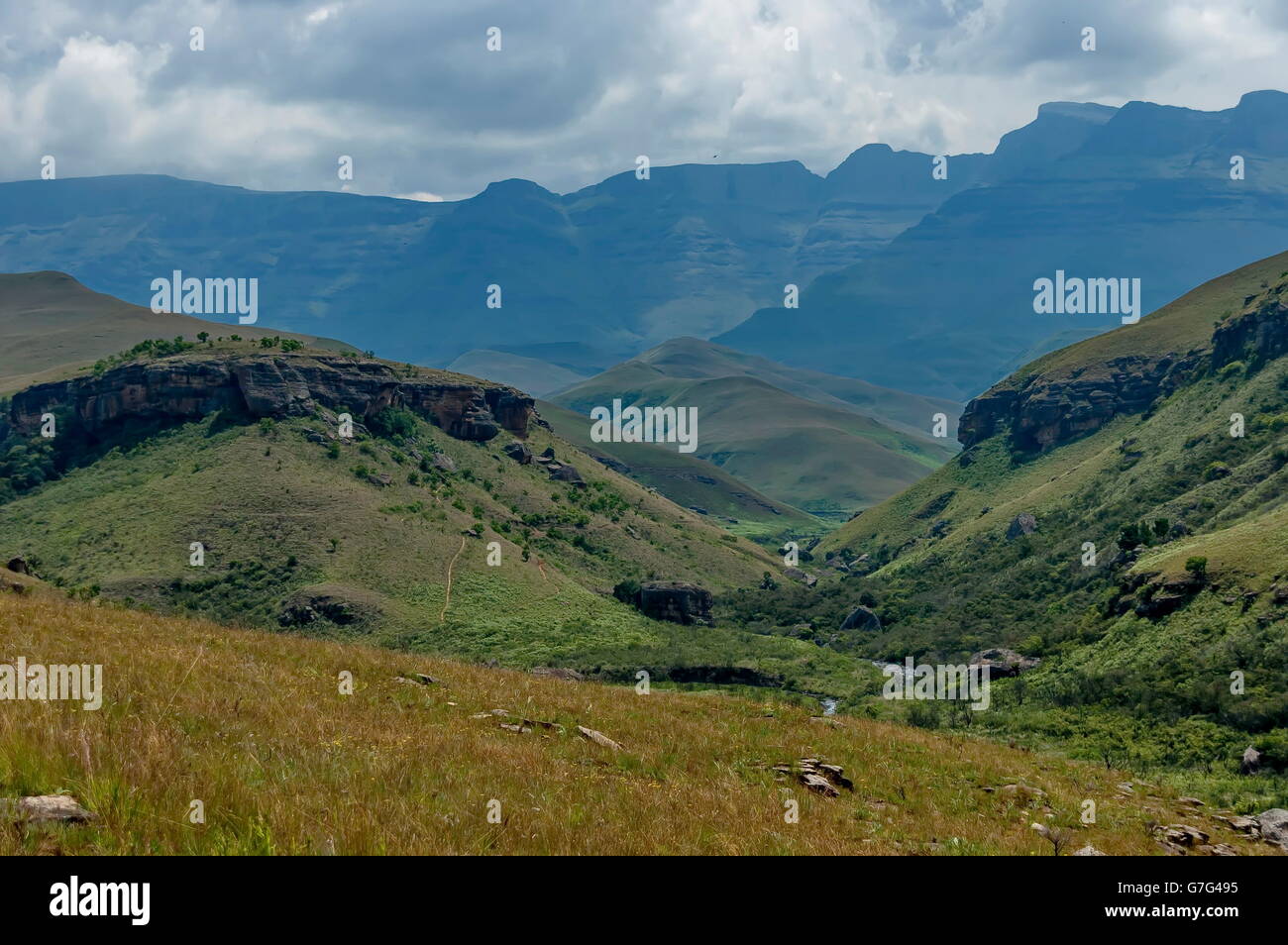 The Bushmans River valley in Giants Castle KwaZulu-Natal nature reserve ...