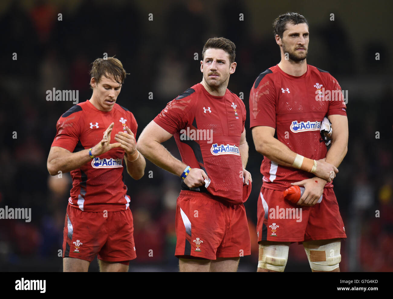 Liam Williams, Alex Cuthbert and Luke Charteris stand dejected Stock ...