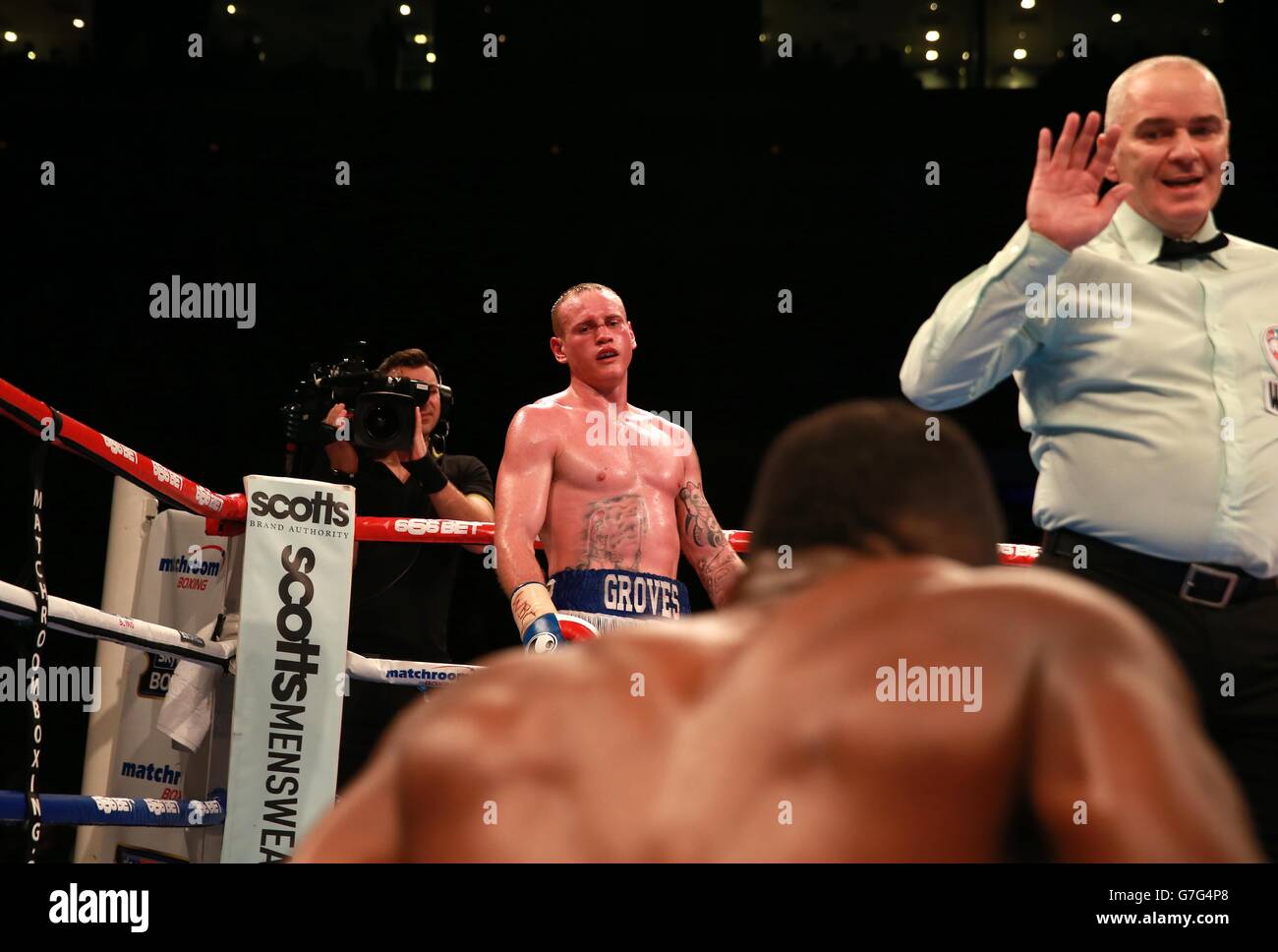George Groves after knocking down Denis Douglin in the seventh round ...
