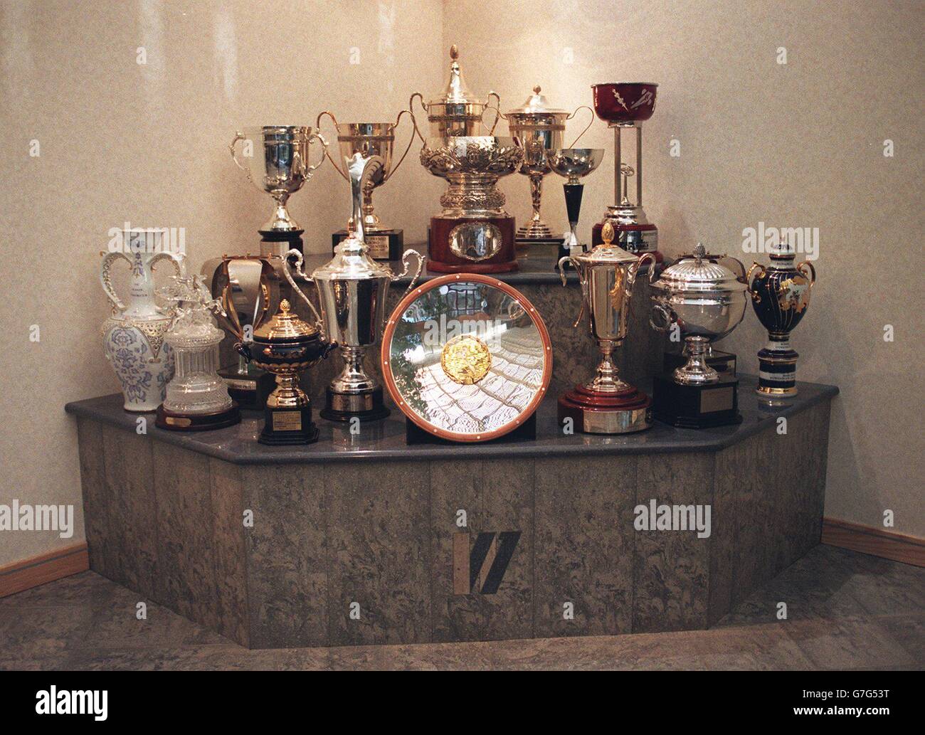 The Williams Factory at Grove, Oxfordshire. Trophies in the Williams ...