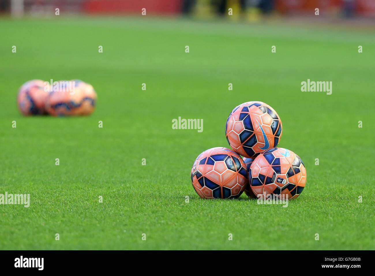Official FA Cup match balls during the warm-up before the FA Cup Fourth ...