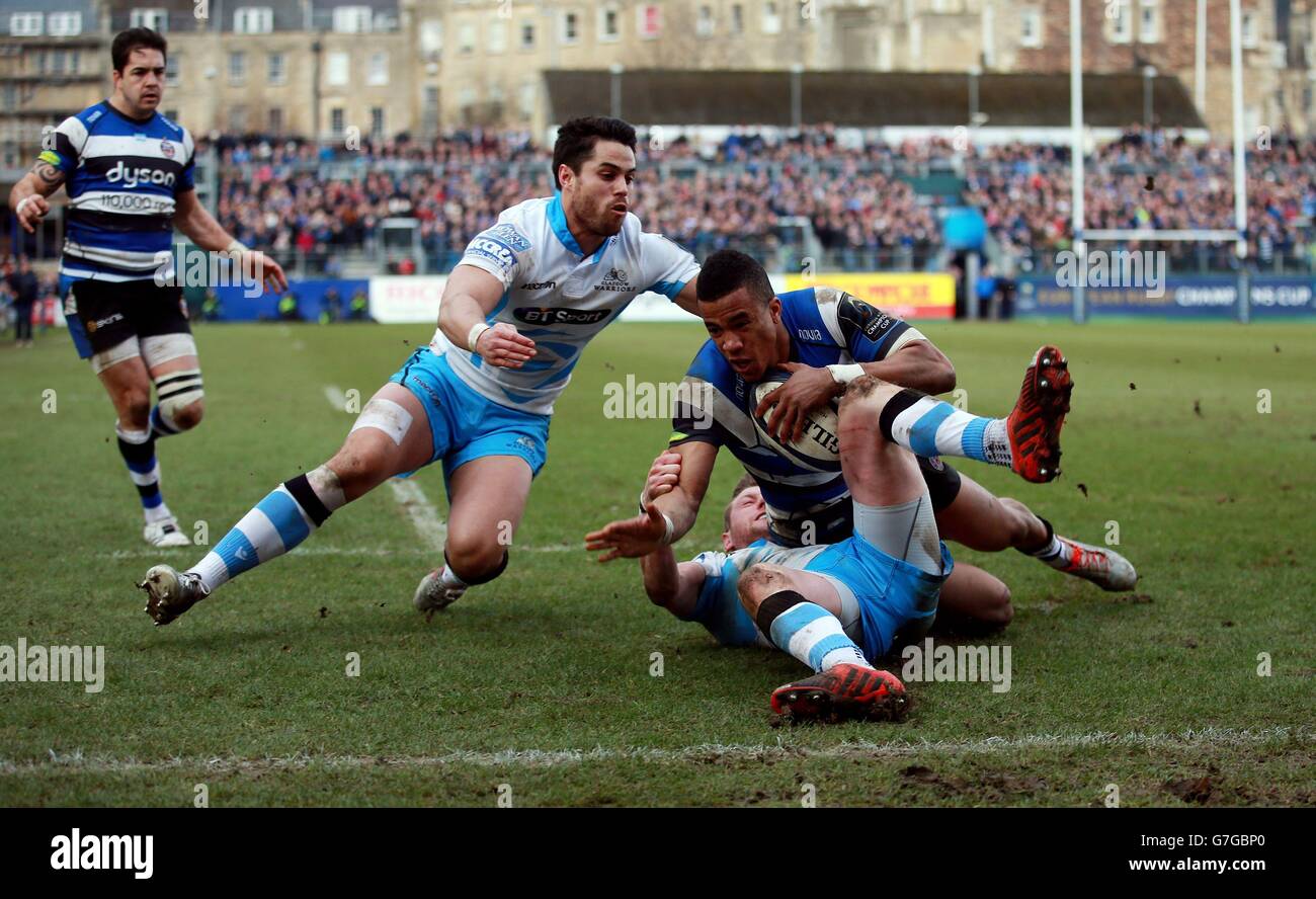 Bath's anthony watson is tackled by glasgow's sean maitland and finn ...