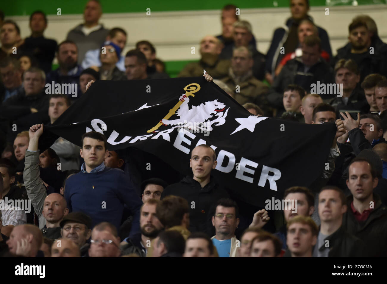 Football fans with a No Surrender banner during the International ...