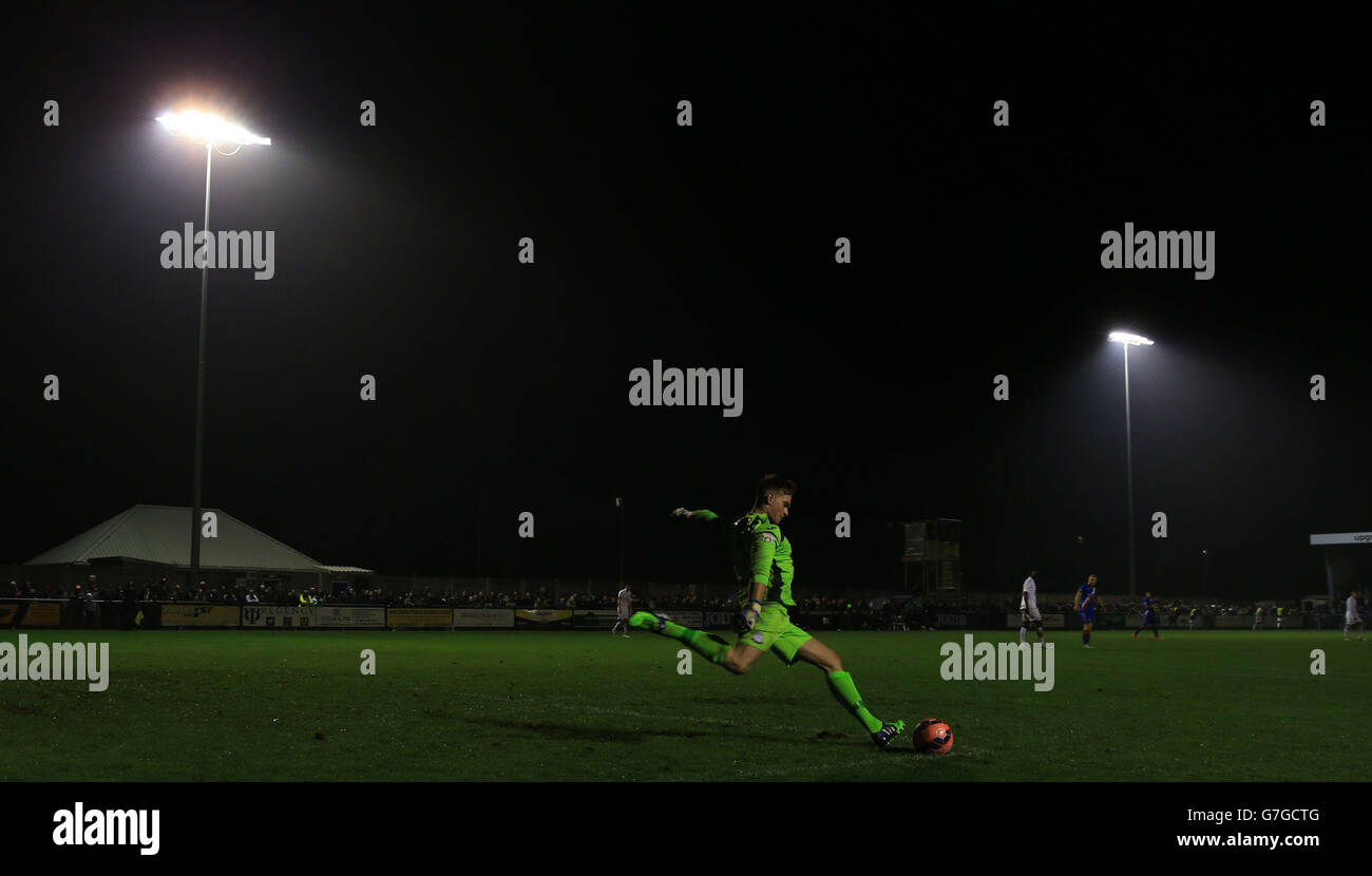 Weston super mare goalkeeper luke purnell takes goalkick under ...