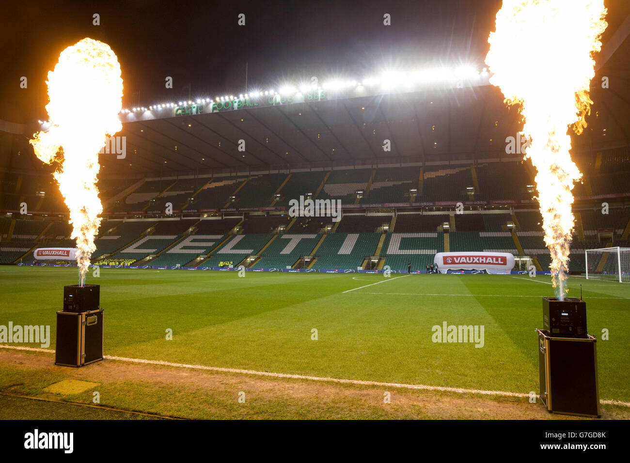 The pyrotechnic display at Celtic Park before the game Stock Photo - Alamy