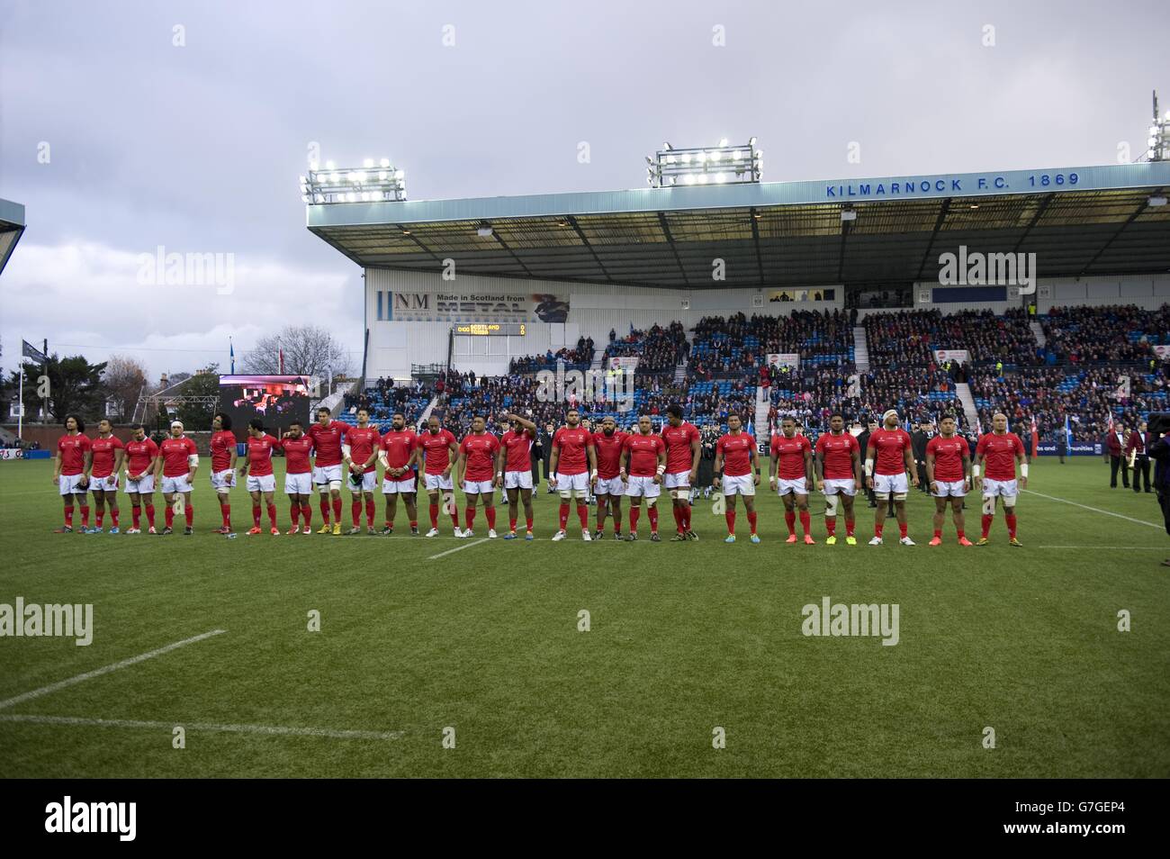 Tonga line up before the viagogo Autumn Test at the Rugby Park ...