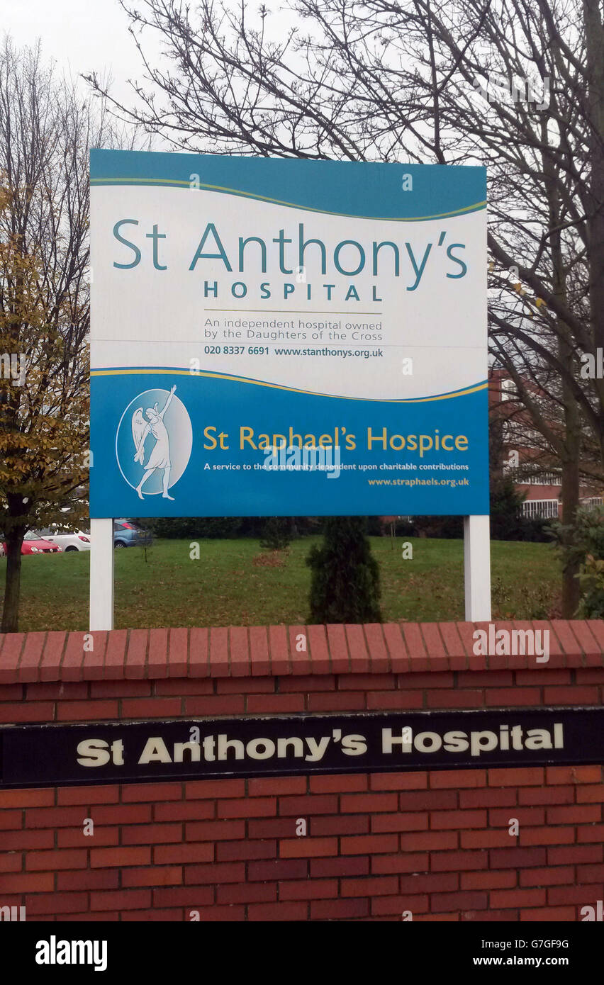 A general view of the sign outside St Anthony's Hospital in North Cheam ...