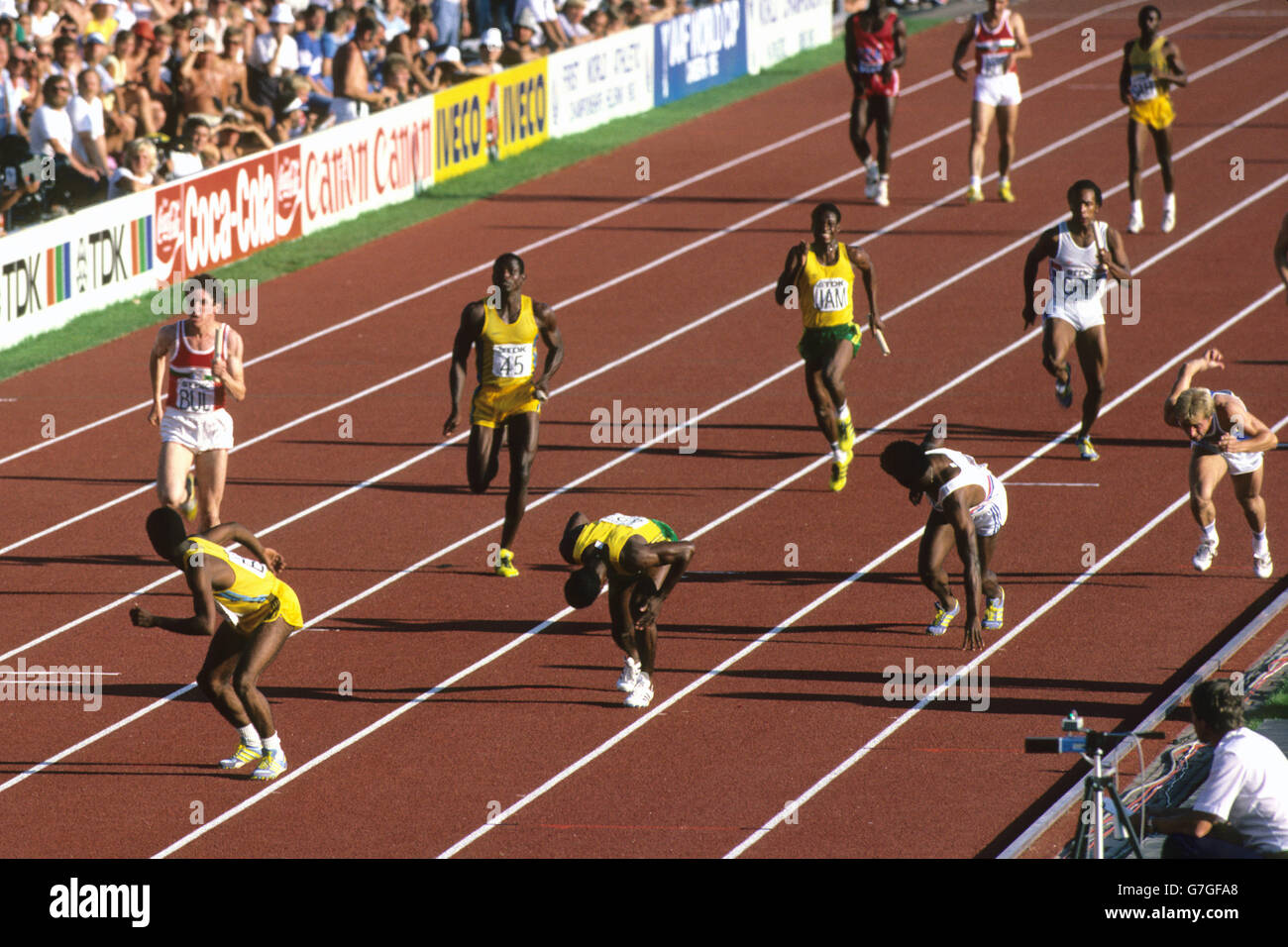 Great Britain's Donovan Reid (top right) about to hand over the baton ...