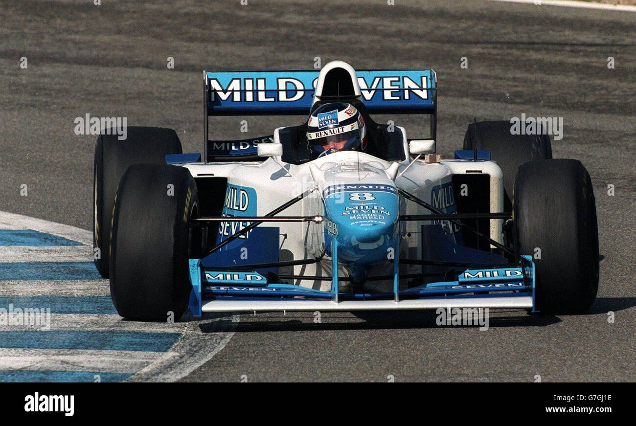 Gerhard berger testing the new benetton b197 f1 car hi-res stock ...