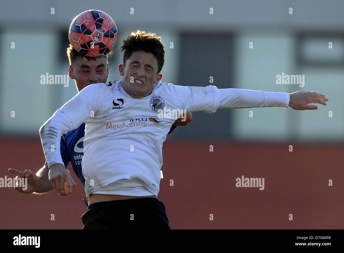 Gateshead's Rob Ramshaw (front) and Warrington's James McCarten during ...