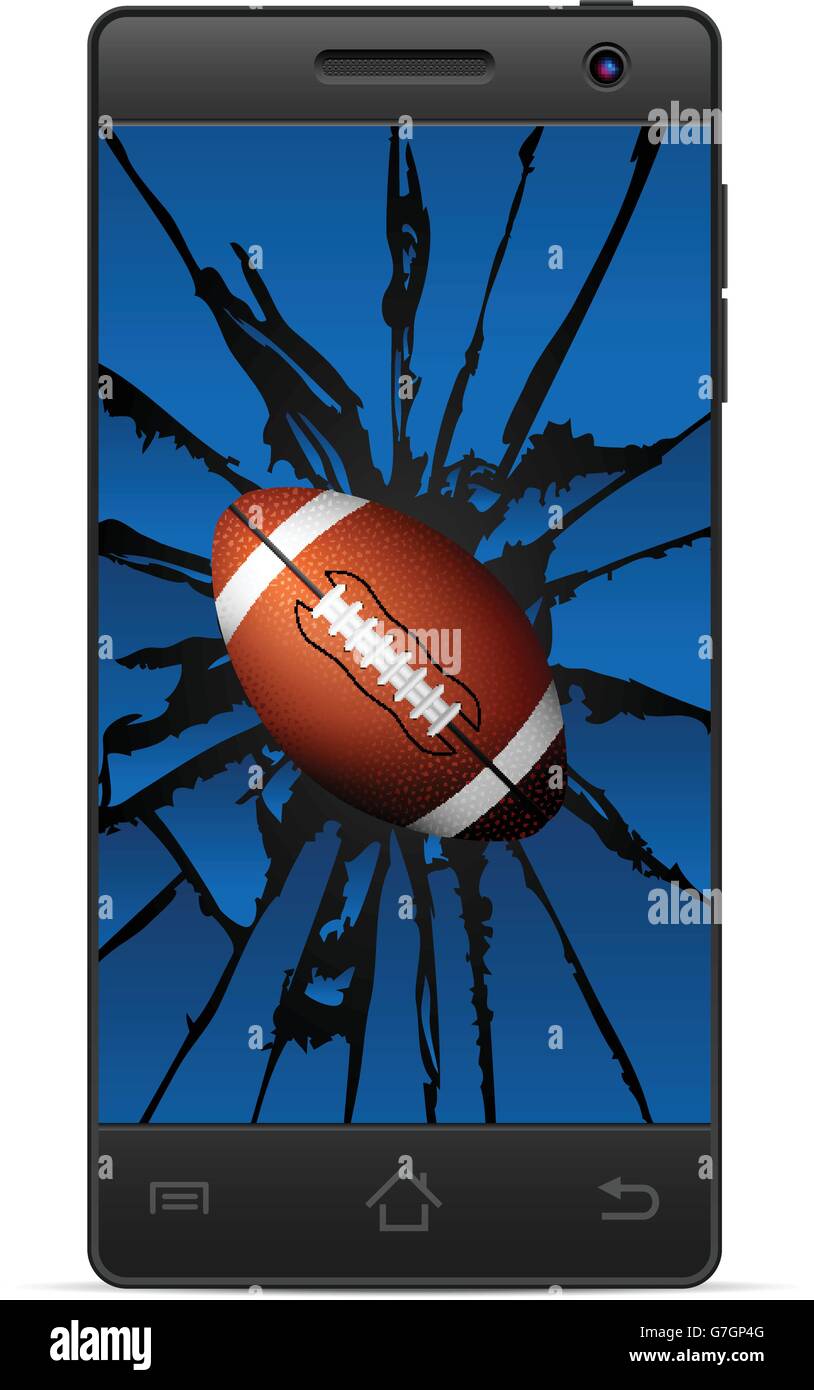 Cracked smart phone american football on a white background. Vector ...