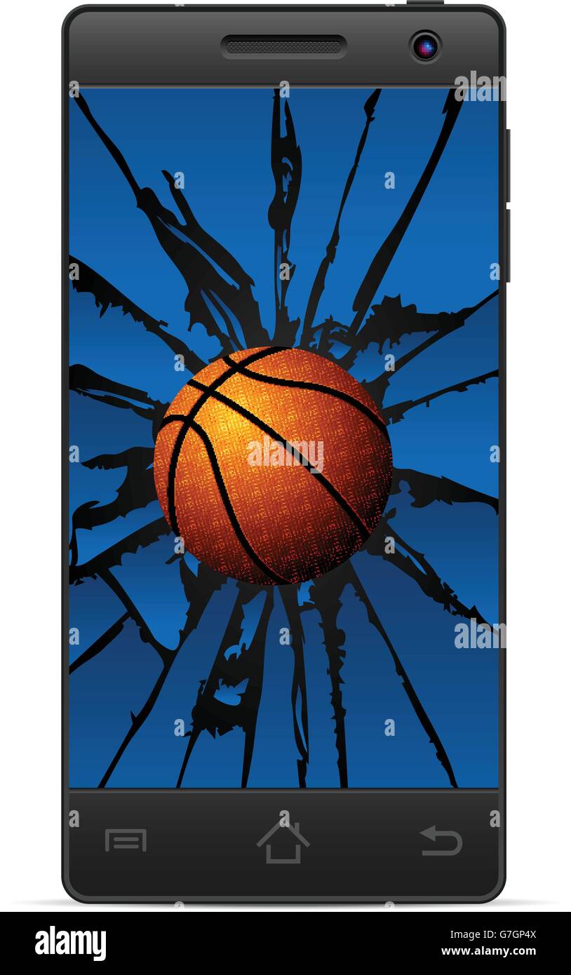 Cracked smart phone basketball on a white background. Vector ...