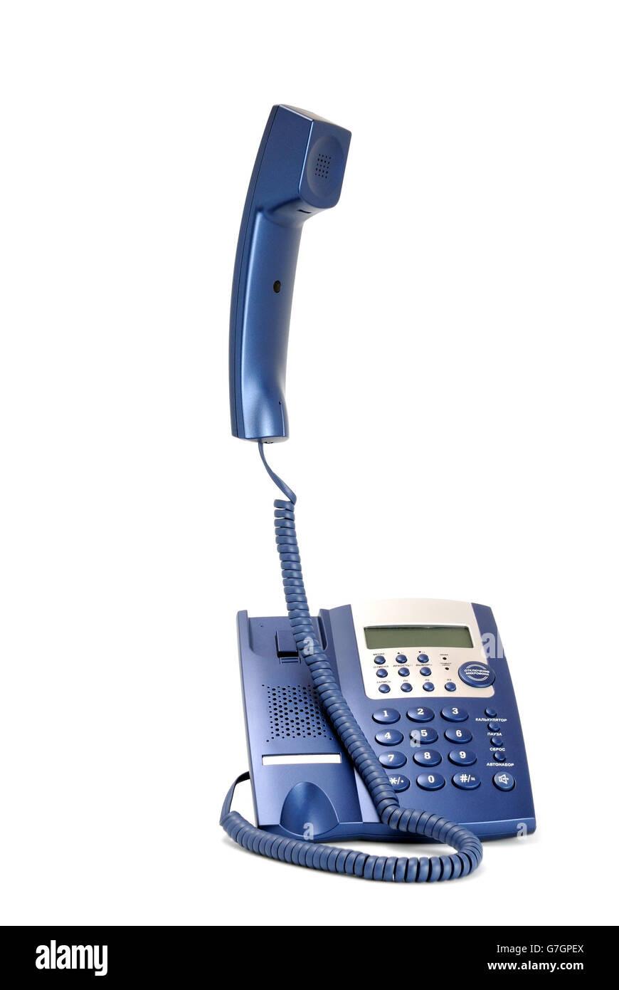 Telephone collection - modern blue business office telephone isolated ...
