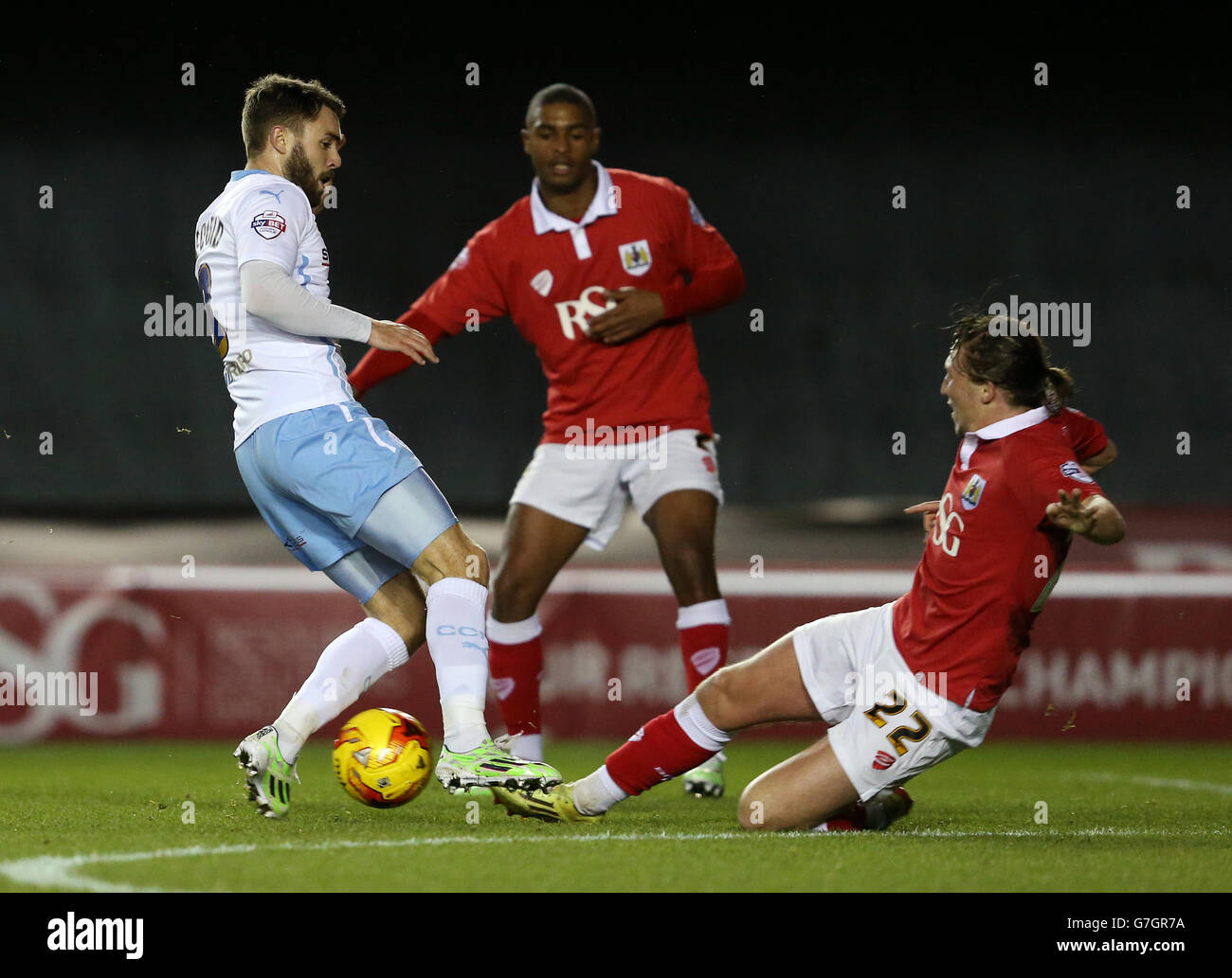 Bristol City's Luke Ayling (right) and Coventry City's Josh McQuoid ...