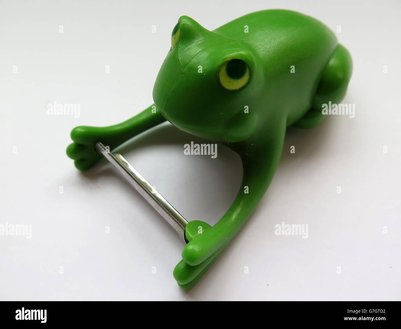 crouching Green plastic frog vegetable peeler tool Stock Photo - Alamy