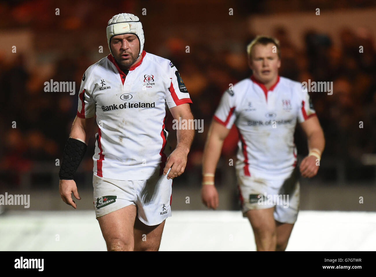 Ulster Rugby's Rory Best (left) and Luke Marshall (right) stand ...